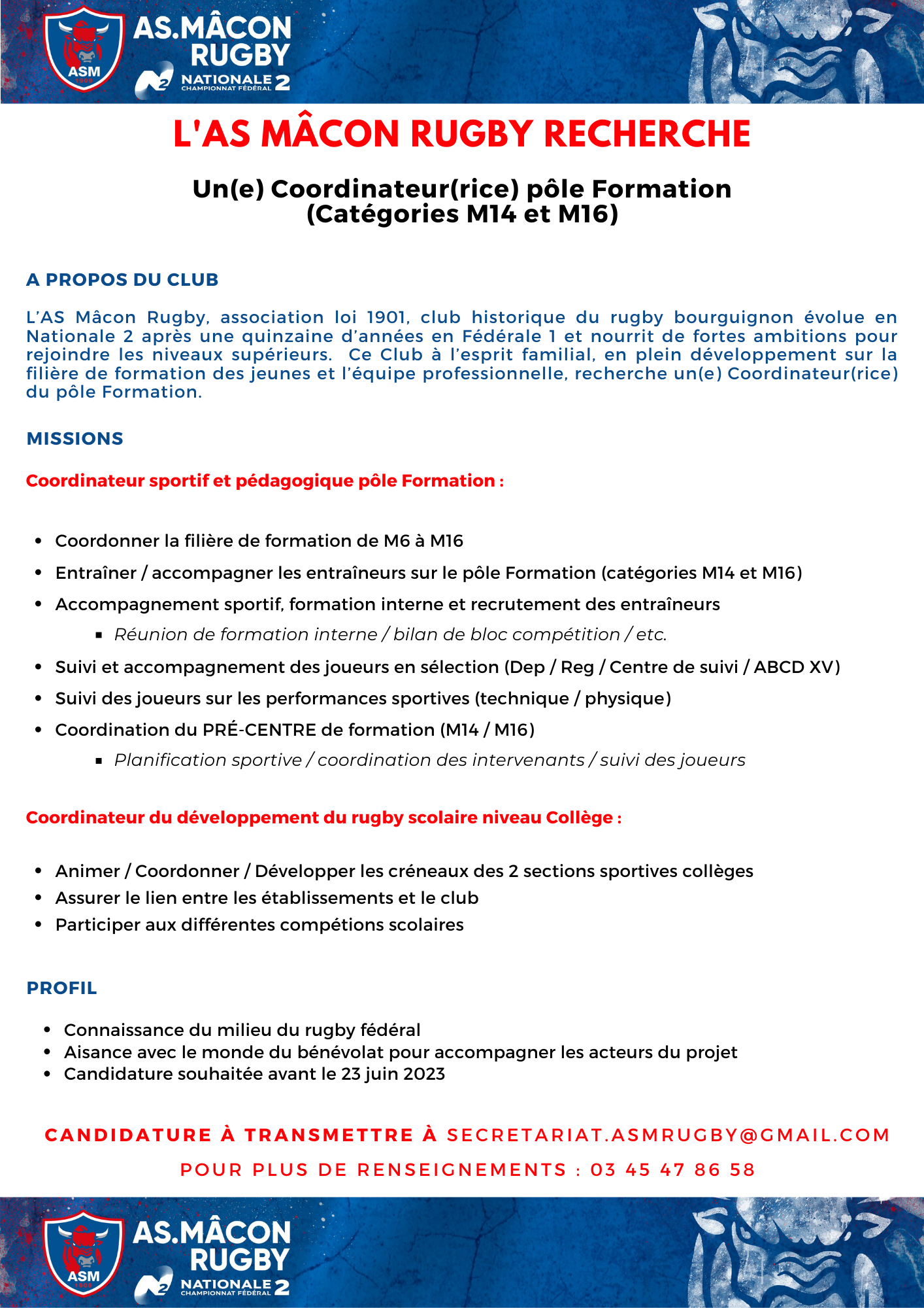 Fiche de poste EDR - AS Mâcon Rugby